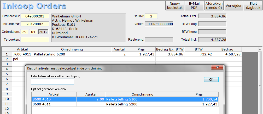 Onderwerp: Inkoop Orders